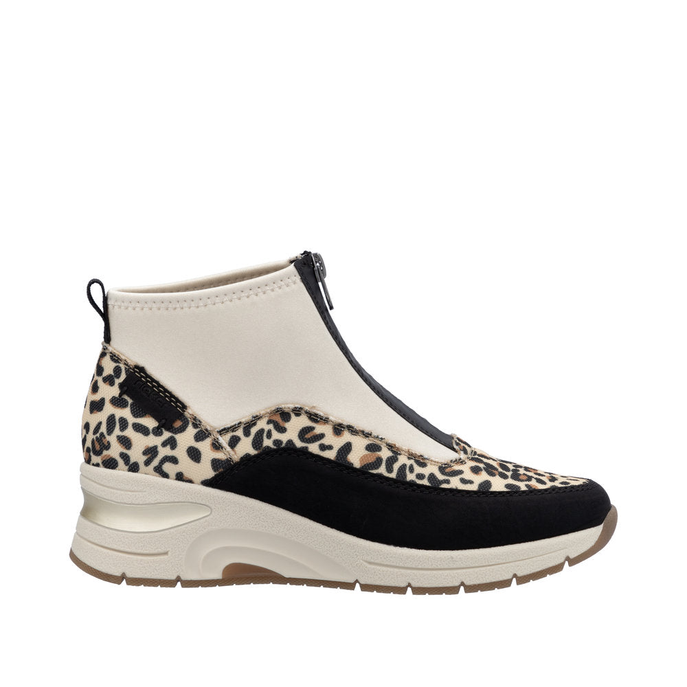 Rieker N9362 wedge heel leopard print sneaker boots with zip fastening ...